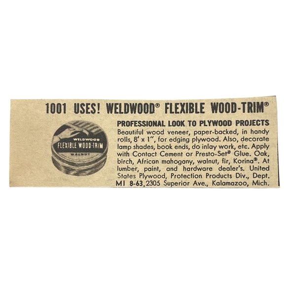Art | Weldwood Flexible Wood Trim Mini Print Ad Vintage 1963 For ...